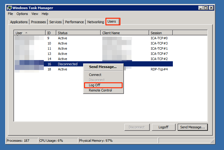 How To Force Log Off A Citrix Session That Was Not Logged Off Correctly